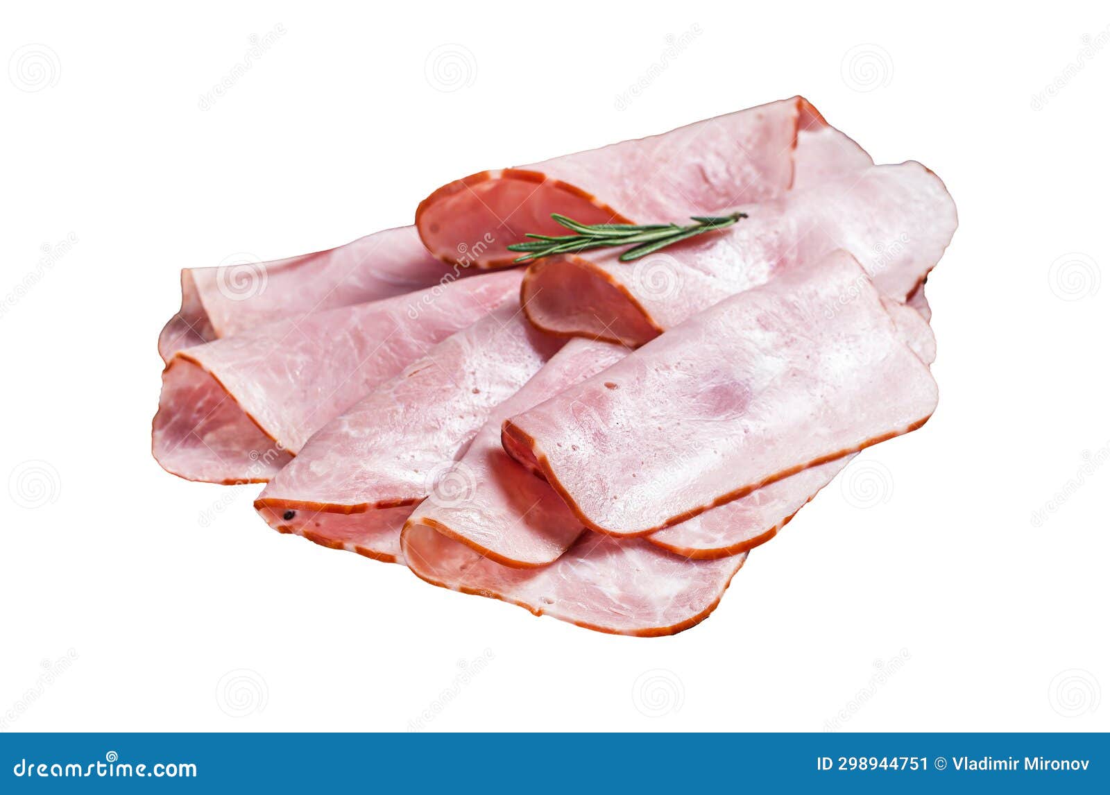 Flat Slices of Square Sandwich Ham with Herbs. Isolated, White ...