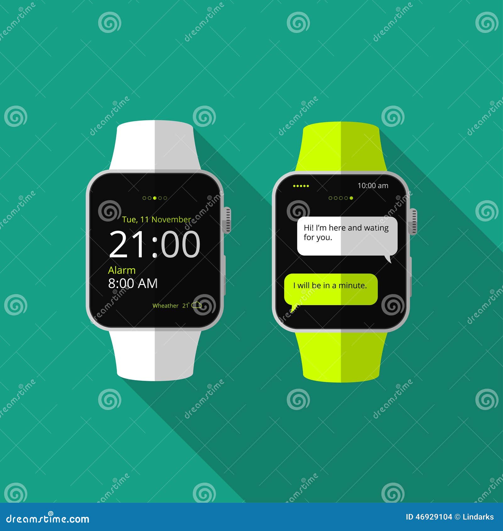 Flat Smart Watch with Long Shadow. Vector Icon Stock Vector ...