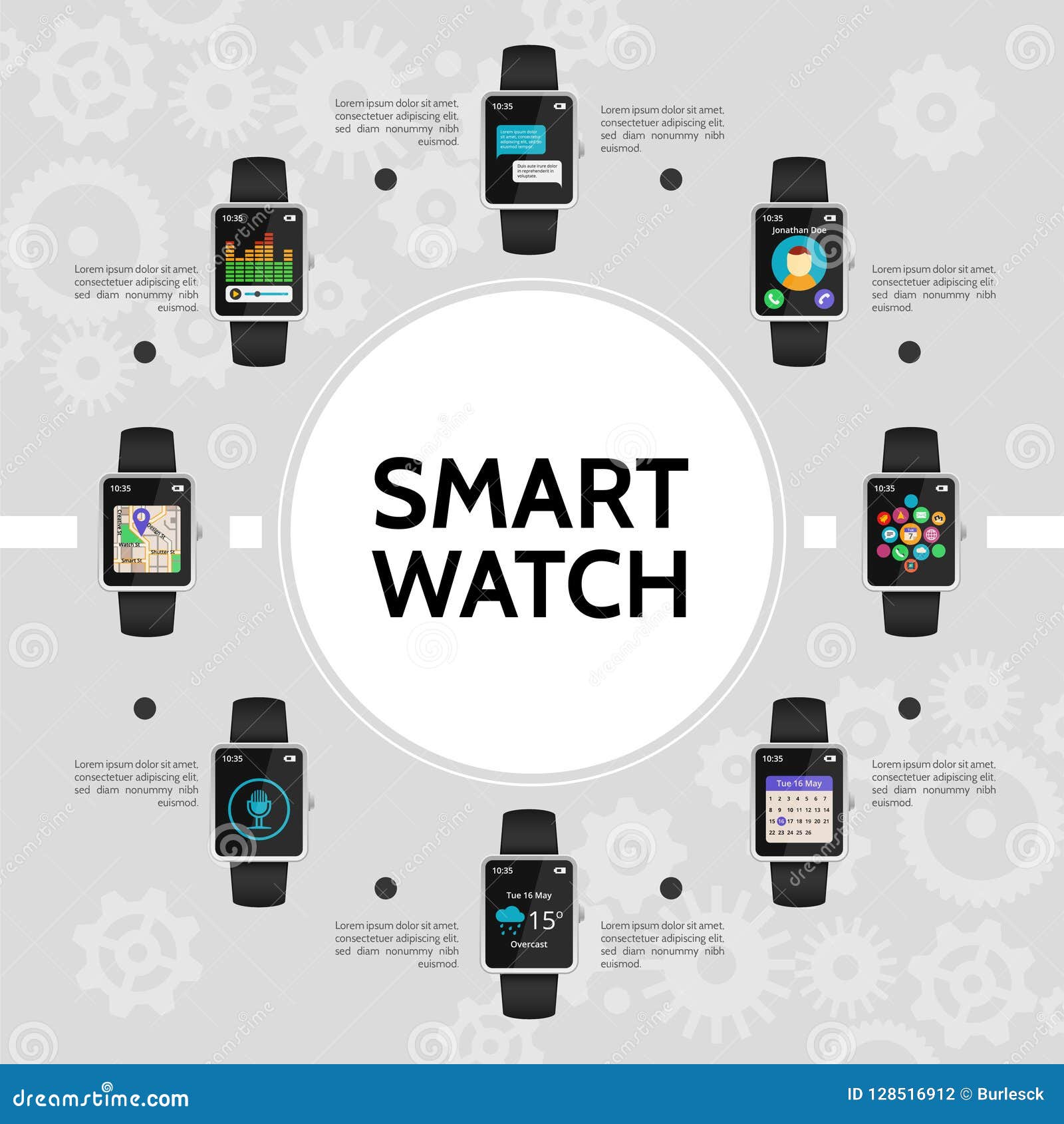 Flat Smart Watch Modern Infographic Template Cartoon Vector ...