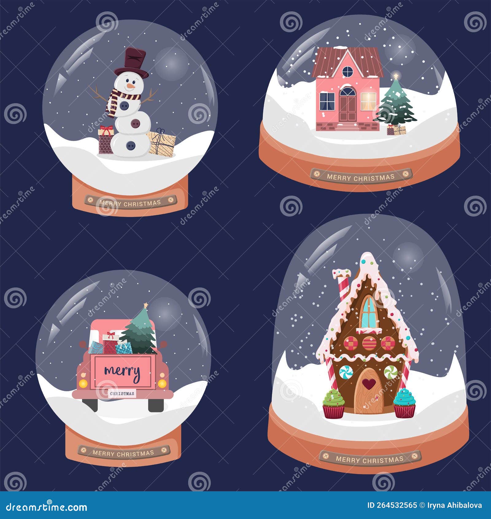 Flat snow globe vector set stock vector. Illustration of light - 264532565