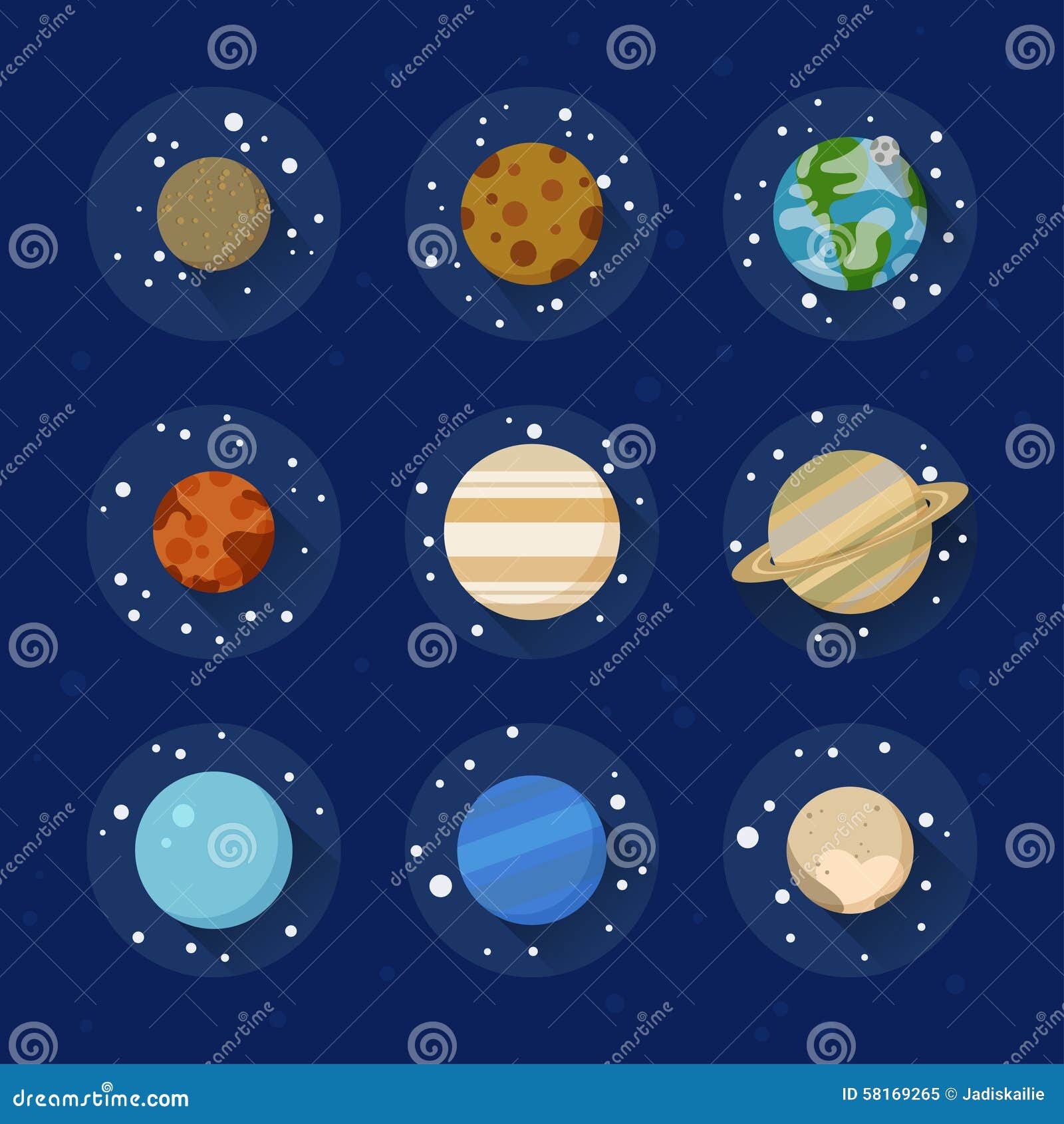 Flat solar system planets stock vector. Illustration of cartoon - 58169265