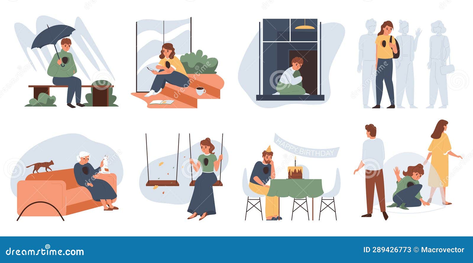 Flat Solitude Loneliness Compositions Stock Vector - Illustration of ...