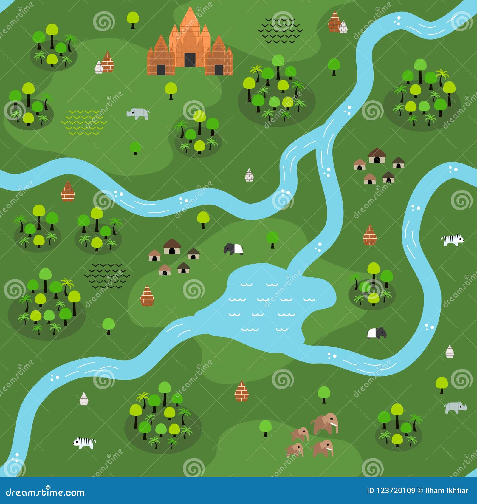 Flat Southeast-Asian Jungle Map Pattern Stock Vector - Illustration of ...