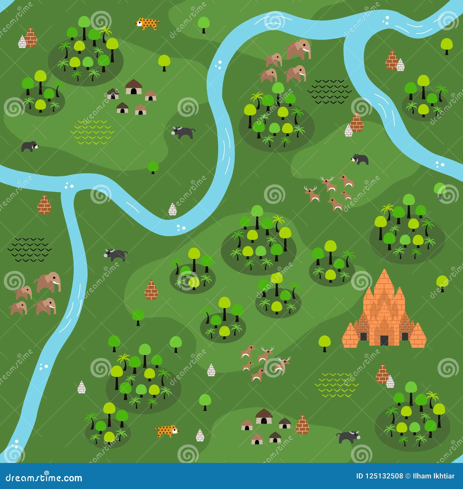 Flat Southeast-Asian Jungle Map Pattern Variant C Stock Vector ...