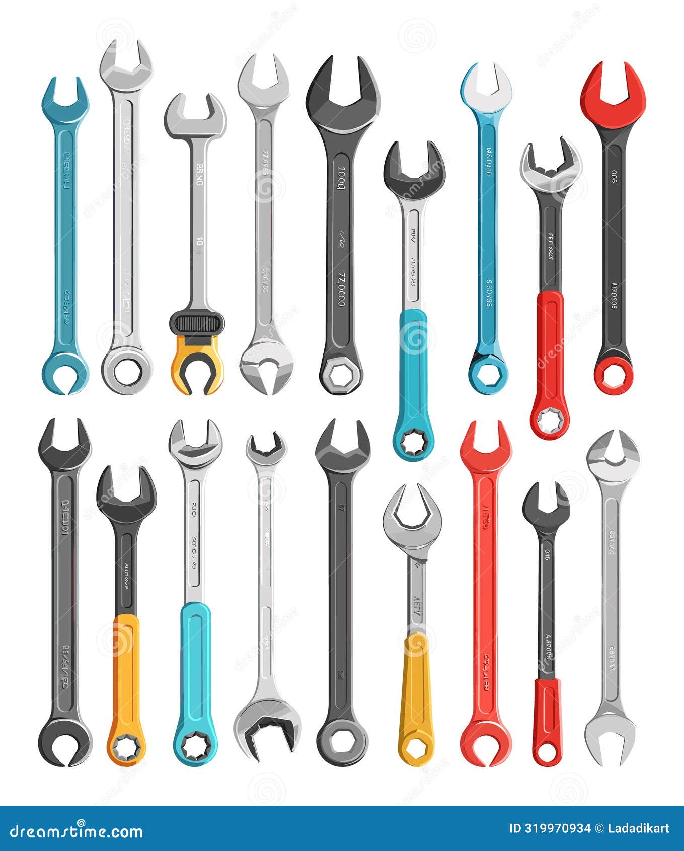 Flat Spanner Wrenches Icon Set. Simple Vector Illustration on White ...