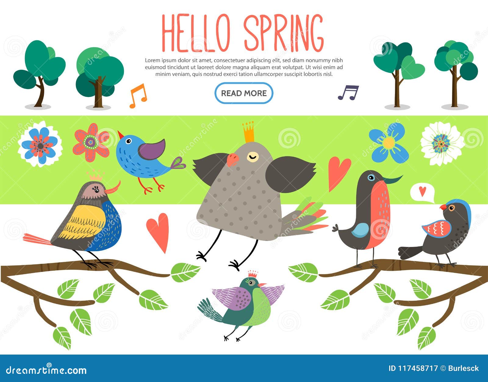 Flat Spring Elements Collection Stock Vector - Illustration of colorful, green: 117458717