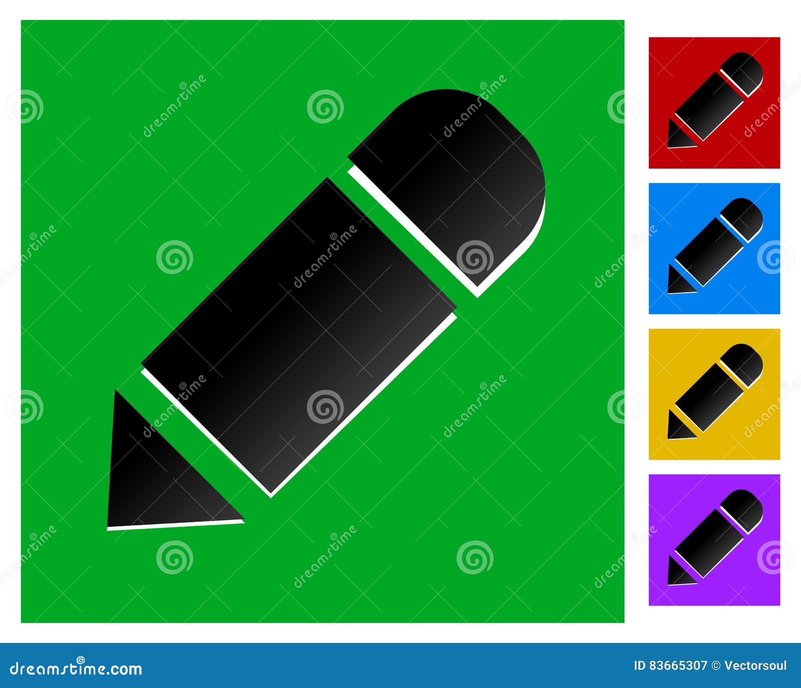Flat Square Icon with Pencil in 5 Colors Stock Vector - Illustration of ...