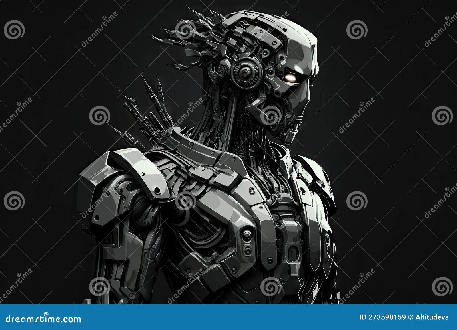 Flat Static Image of Robot Digital Avatar in Dark Gray Tones Futuristic ...