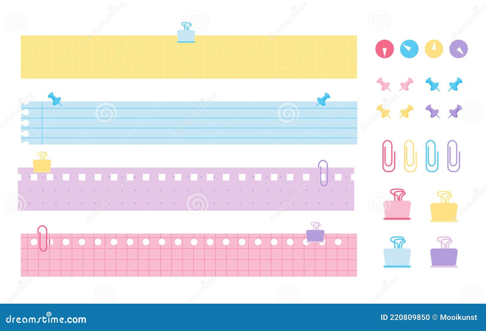 Flat Stationery Push Pin Paper Clips Set Vector Stock Vector ...