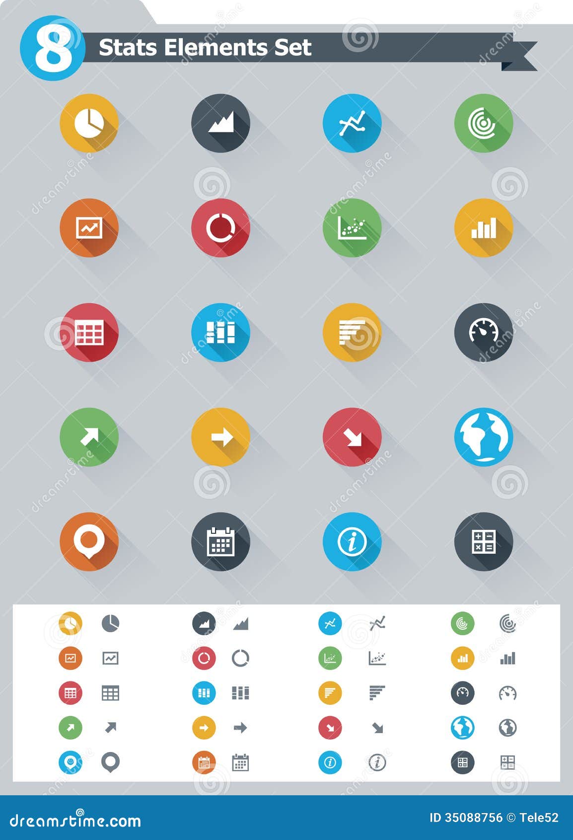 Flat Statistic Elements Icon Set Vector Illustration | CartoonDealer ...