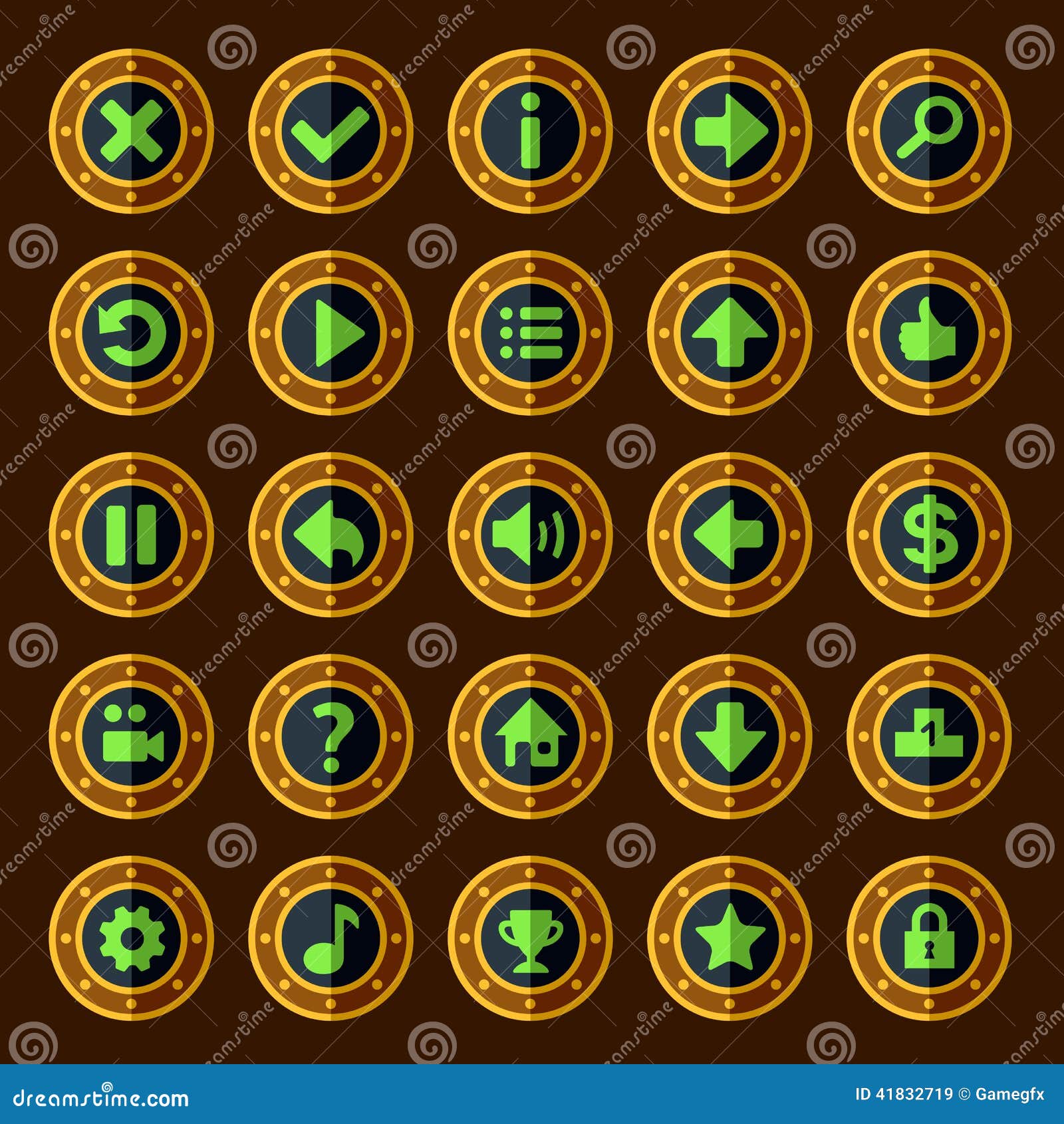 Flat Steam Punk Game Buttons Stock Vector - Illustration of game, badge ...