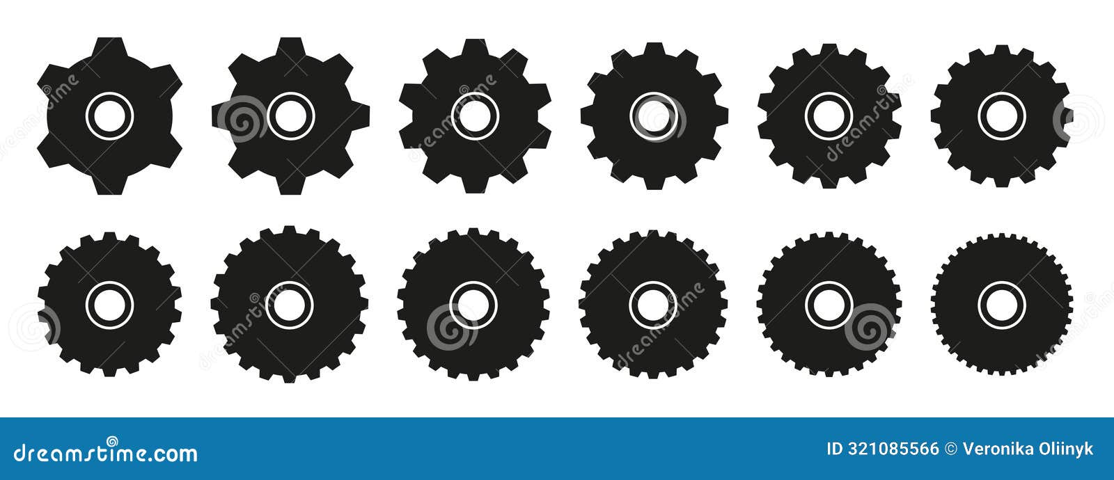 Flat Stencil Gears. Cogwheel Settings Icon, Mechanical Gear Wheel, Work ...