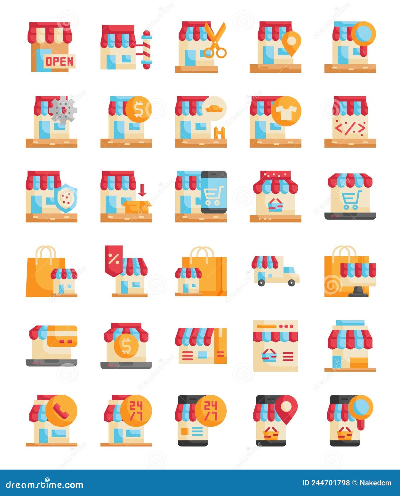 Flat store shop icons stock vector. Illustration of retail - 244701798