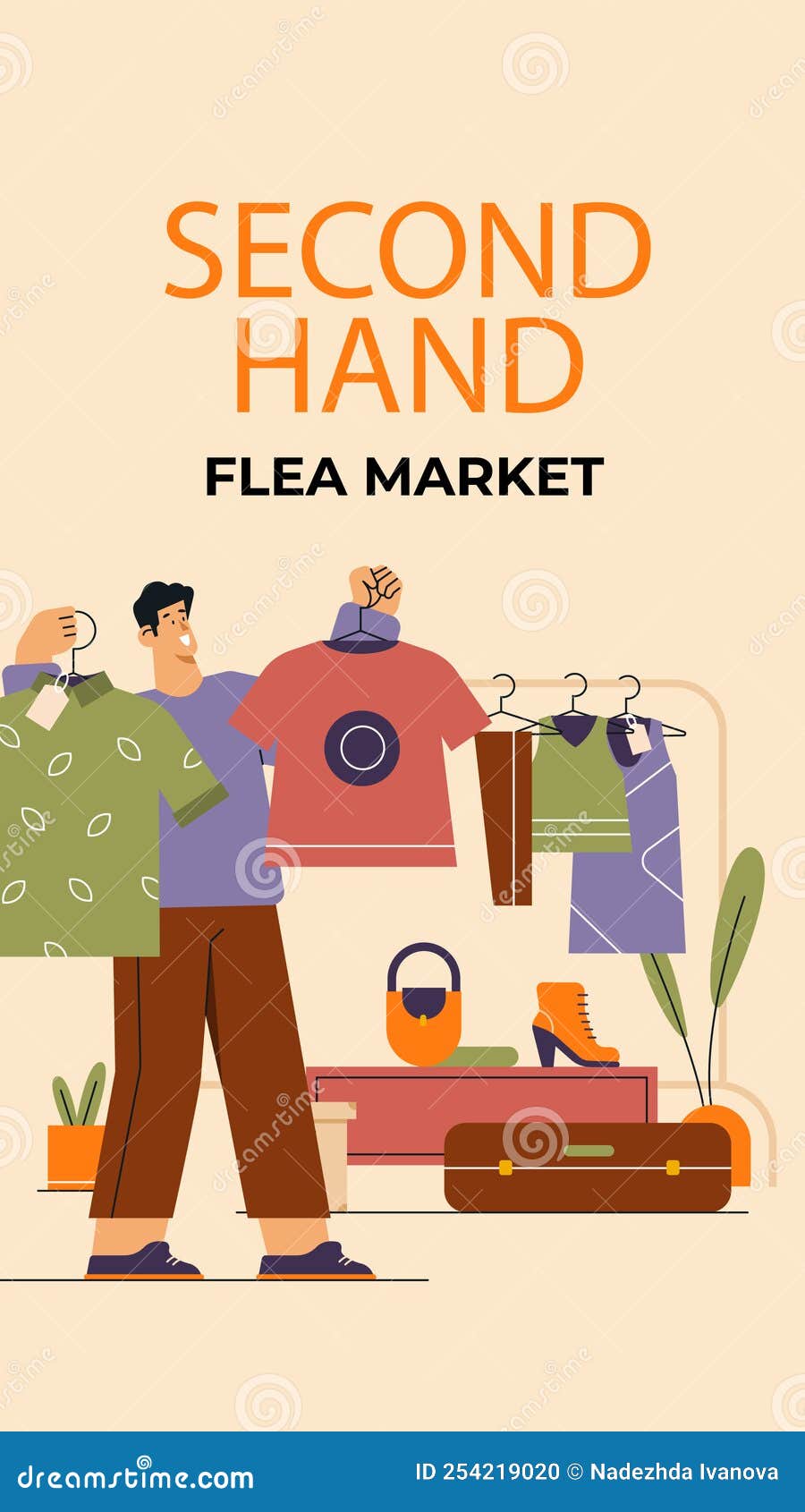 Flat Stories Set for Second Hand Flea Market Event Vector Illustration ...