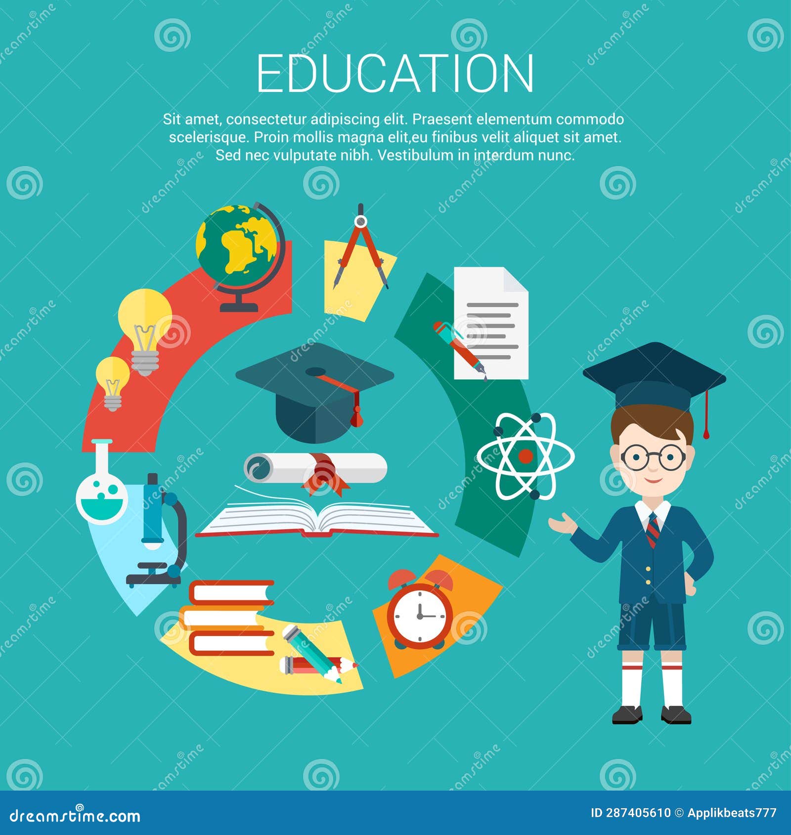 Flat Student Point To Education Process Cycle and Graduation Certificate Achievement Vector ...