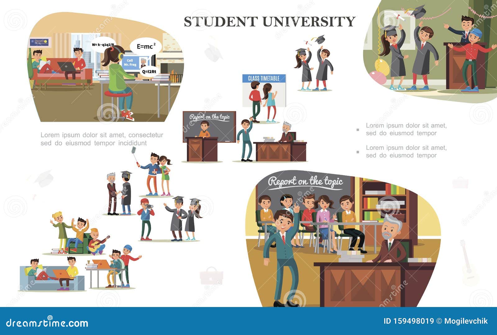 Flat Students in University Colorful Composition Stock Vector ...