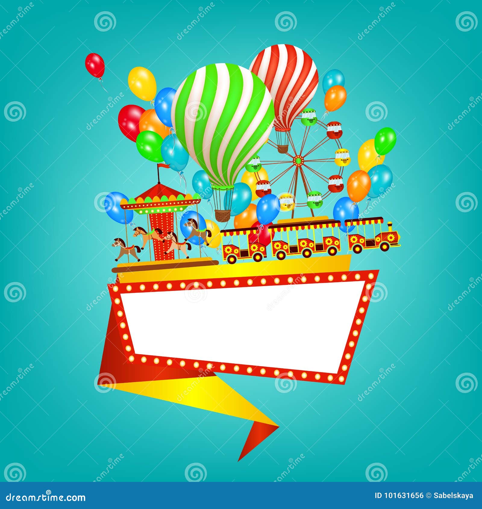 Amusement Park Banner, Poster Template, Flat Style Stock Vector ...