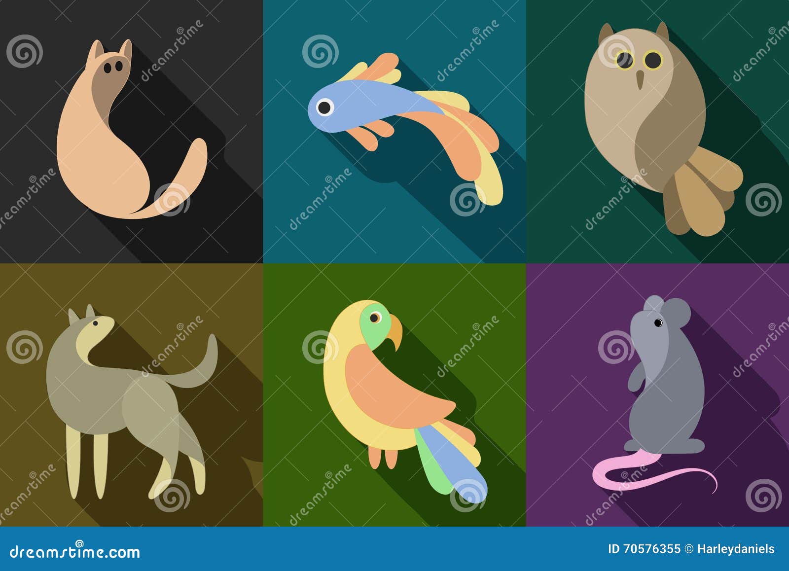 Flat style animals set stock vector. Illustration of commercial - 70576355