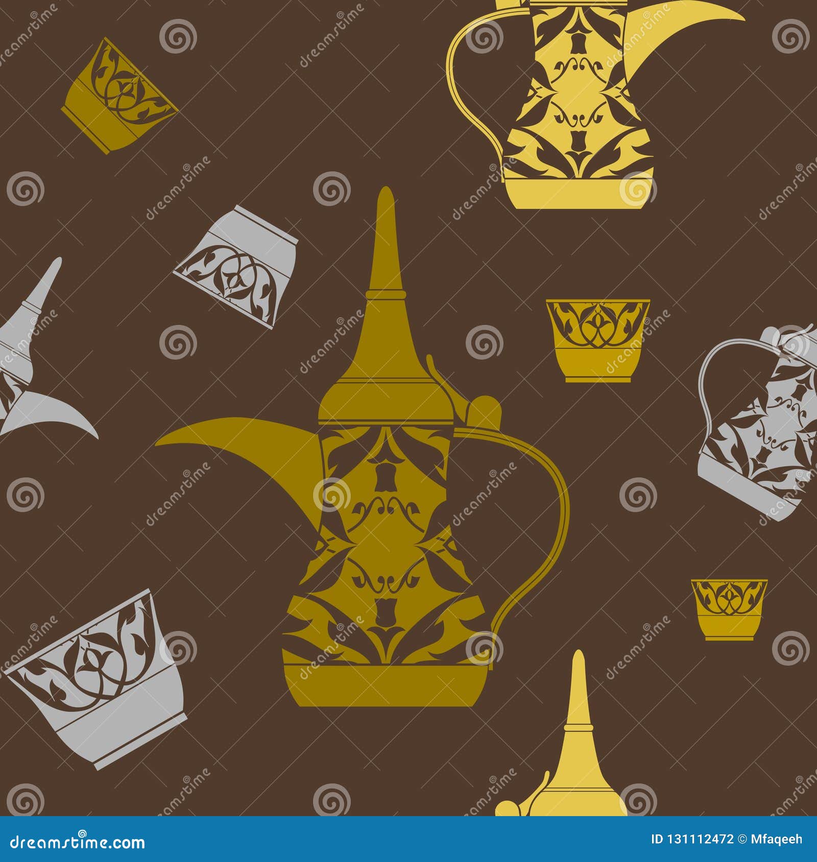 Flat Style Arabian Coffee Vector Illustration Seamless Pattern Stock ...