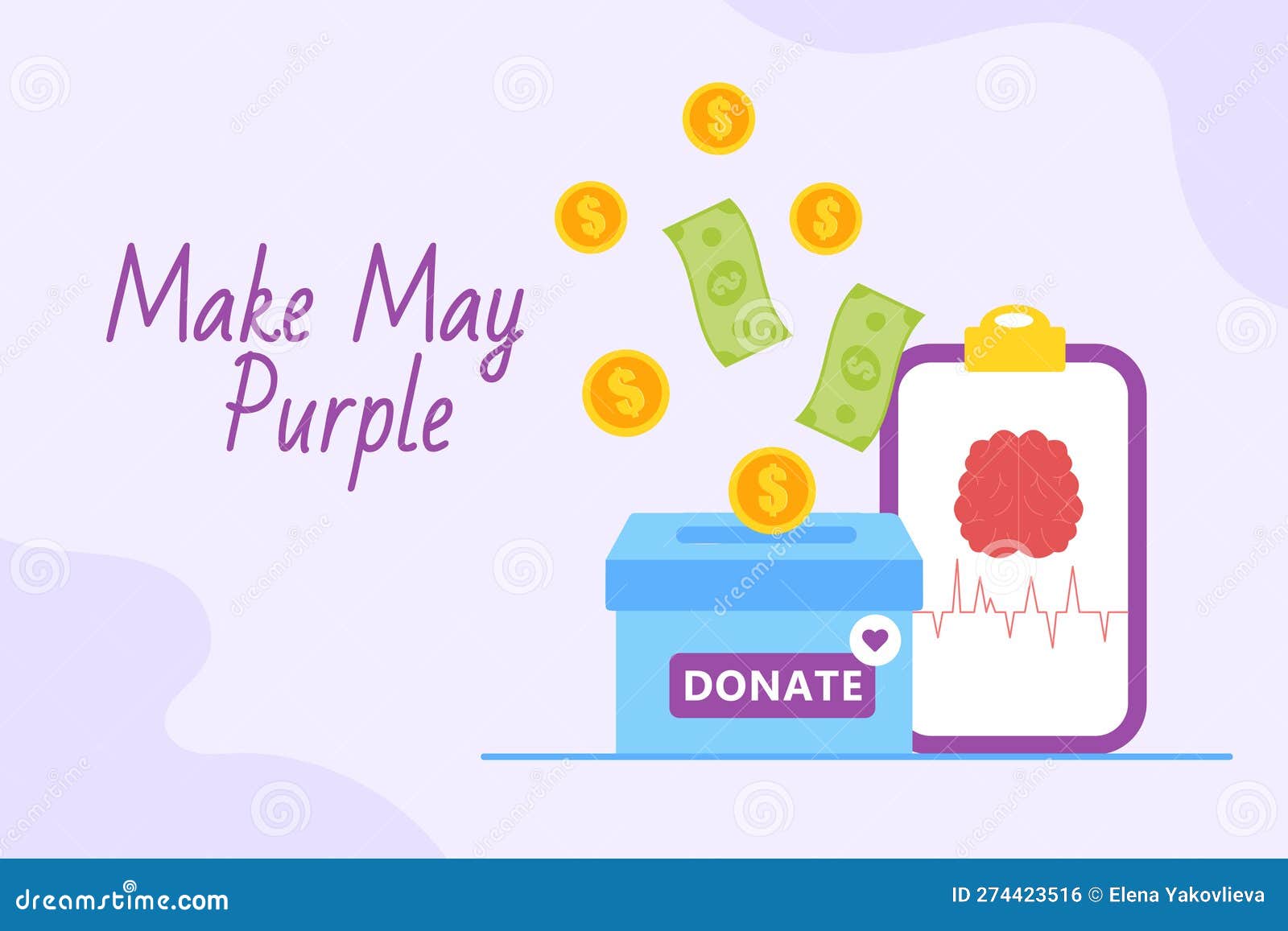 Flat Style Box with a Donation. Make May Purple. Support for Research ...