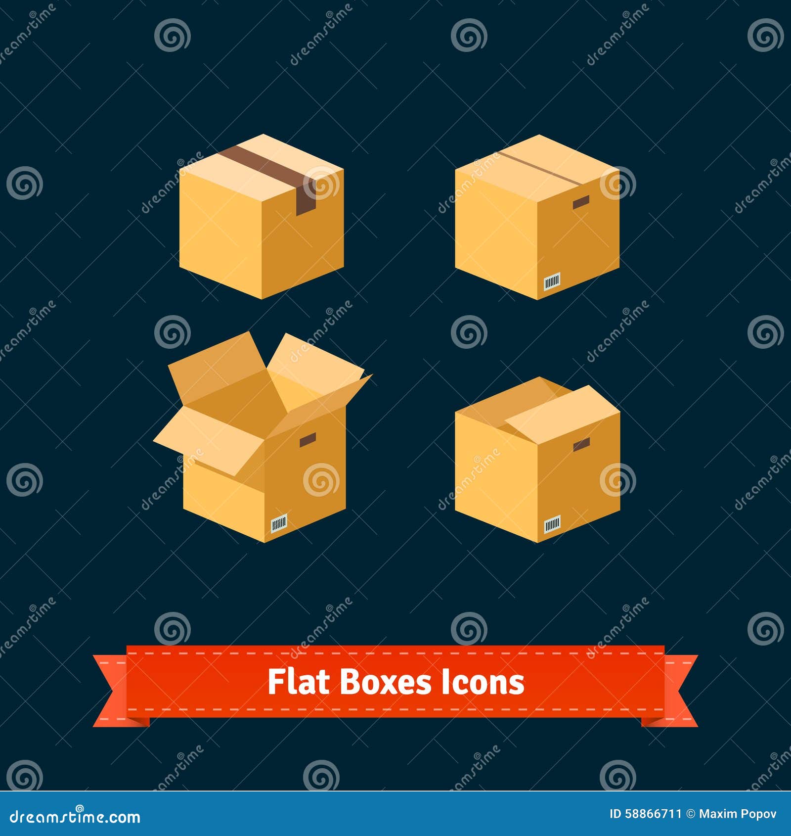 Flat Style Boxes Isometric Icons Stock Vector - Illustration of ...