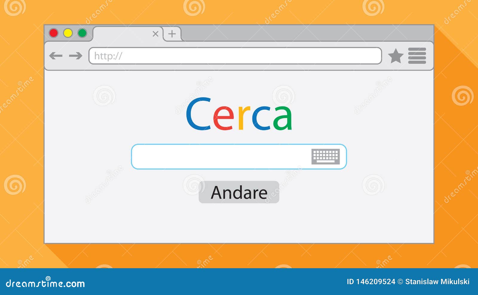 Flat Style Browser Window on Orange Background. Stock Vector ...