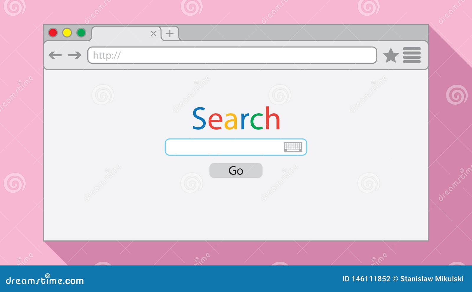 Flat Style Browser Window on Pink Background. Search Engine ...
