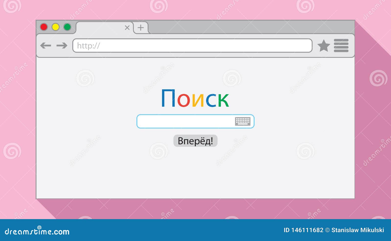 Flat Style Browser Window on Pink Background. Search Engine ...