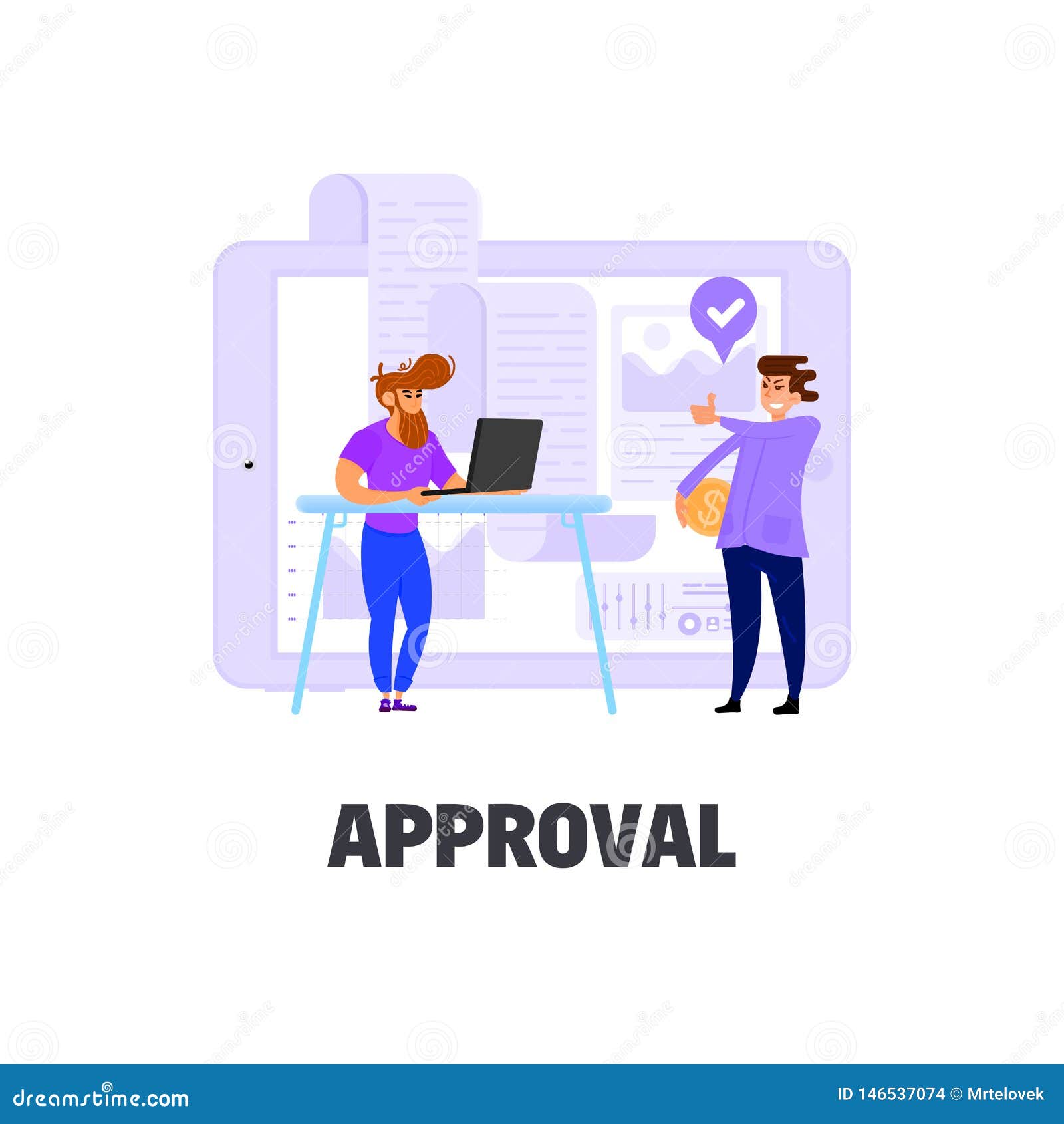 Flat Style, Business Scene with Tiny People, Approval Concept. Stock ...