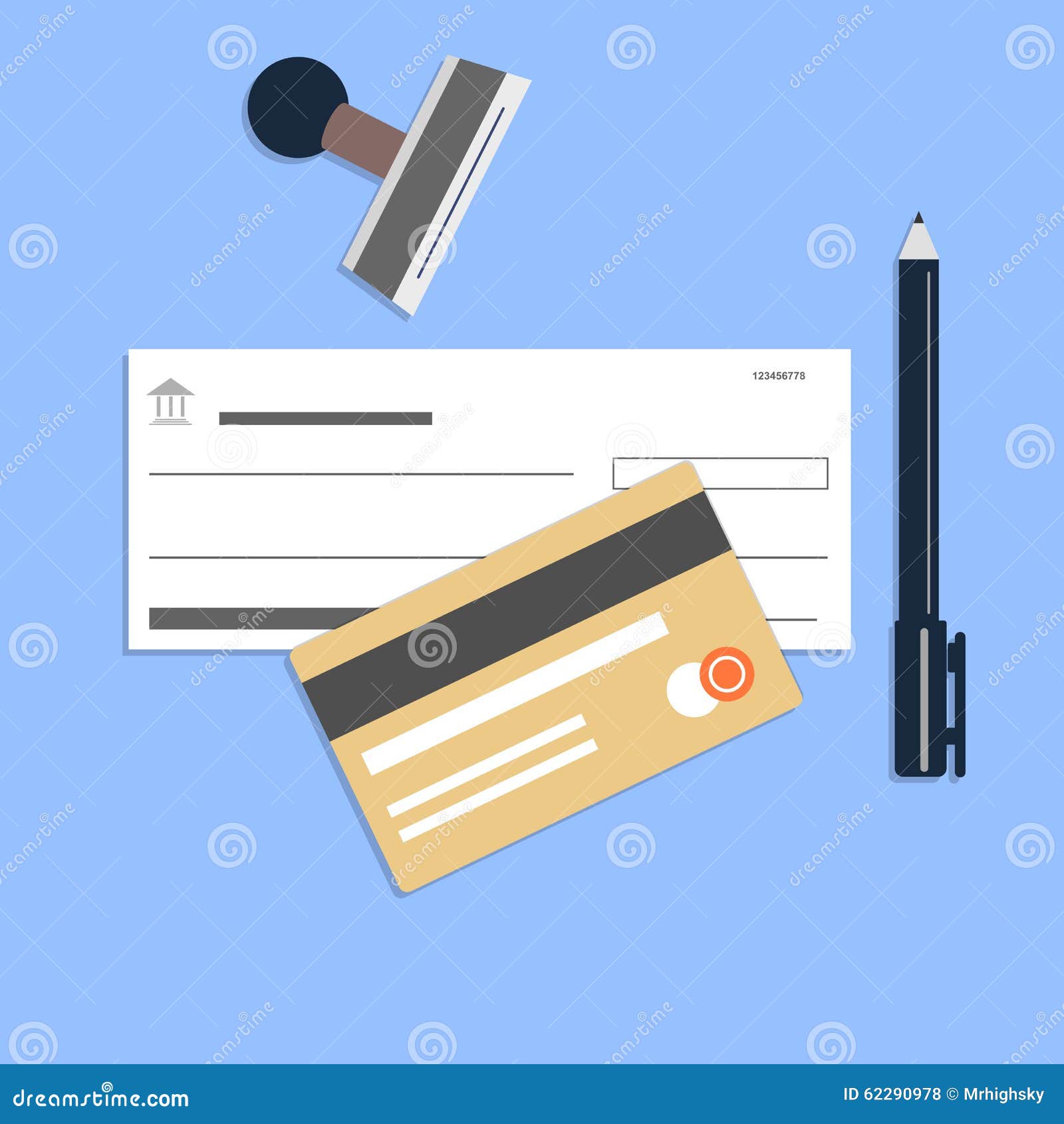 Flat Style Checkbook Credit Card and Pen Stock Vector - Illustration of ...