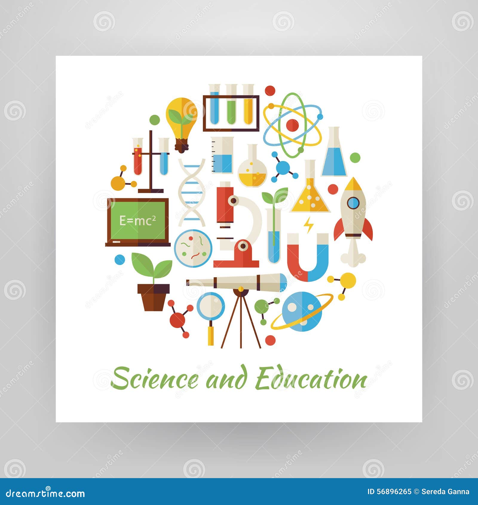 Flat Style Circle Vector Set of Science and Education Objects Ov Stock ...