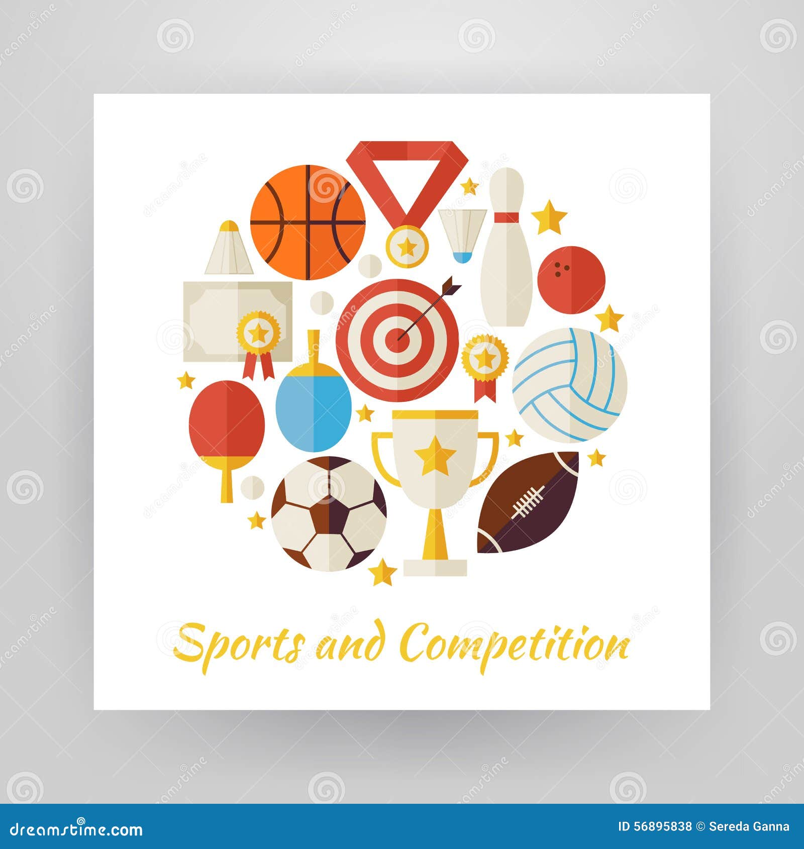 Flat Style Circle Vector Set of Sport Recreation and Competition Stock ...