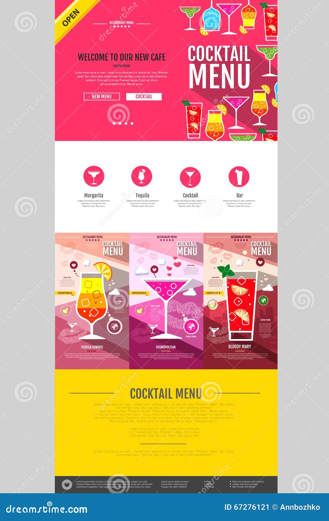 Flat Style Cocktail Menu Concept Web Site Design. Stock Vector ...