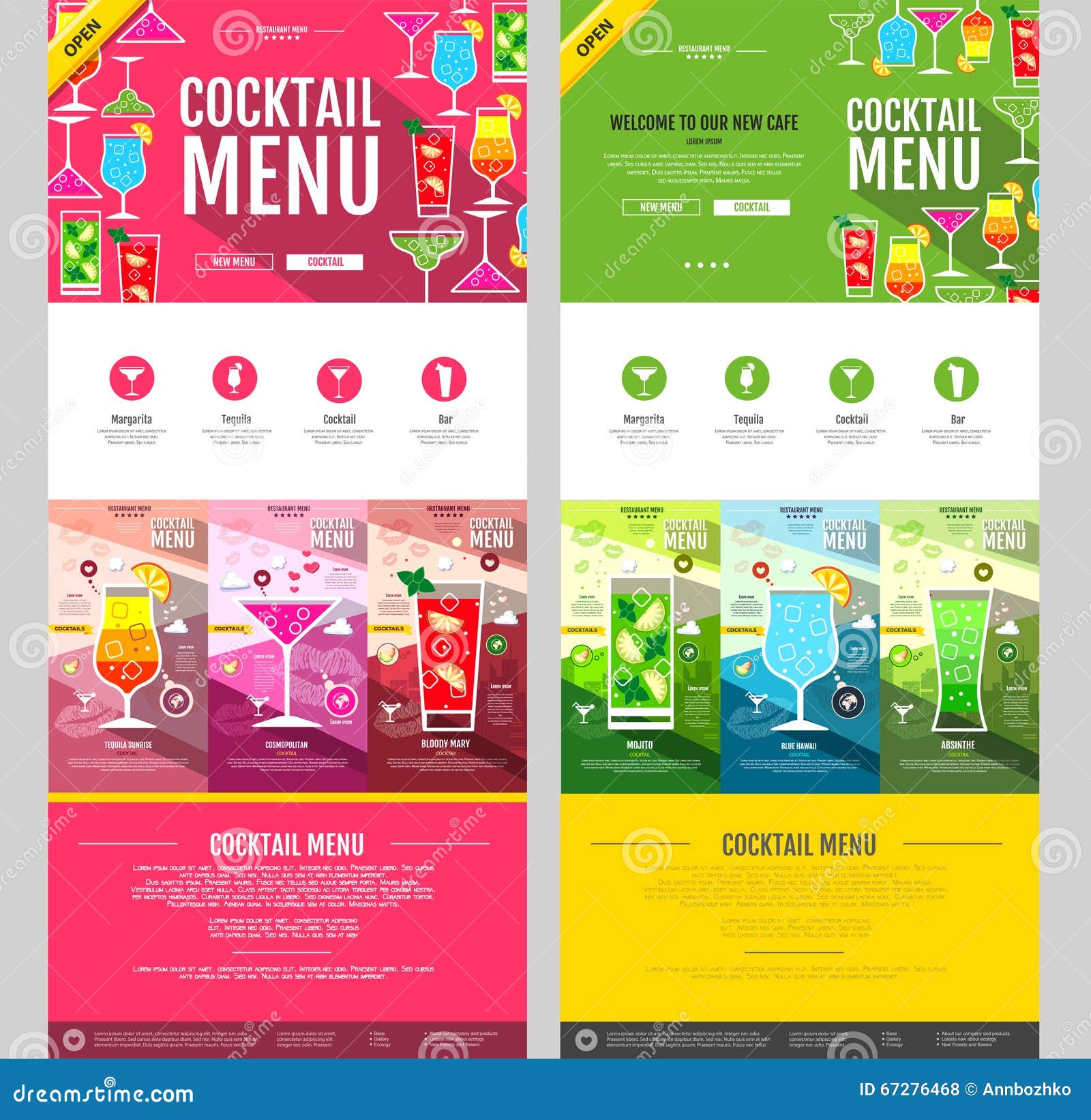 Flat Style Cocktail Menu Concept Web Site Design. Stock Vector ...