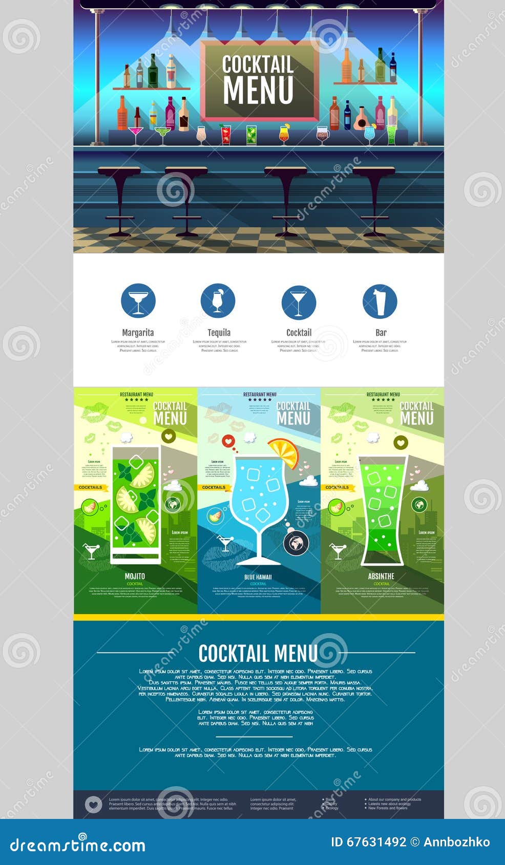 Flat Style Cocktail Menu Concept Web Site Design. Stock Vector ...