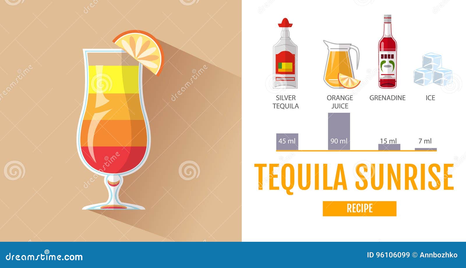 Flat Style Cocktail Menu Design. Cocktail Tequila Sunrise Recipe Stock ...