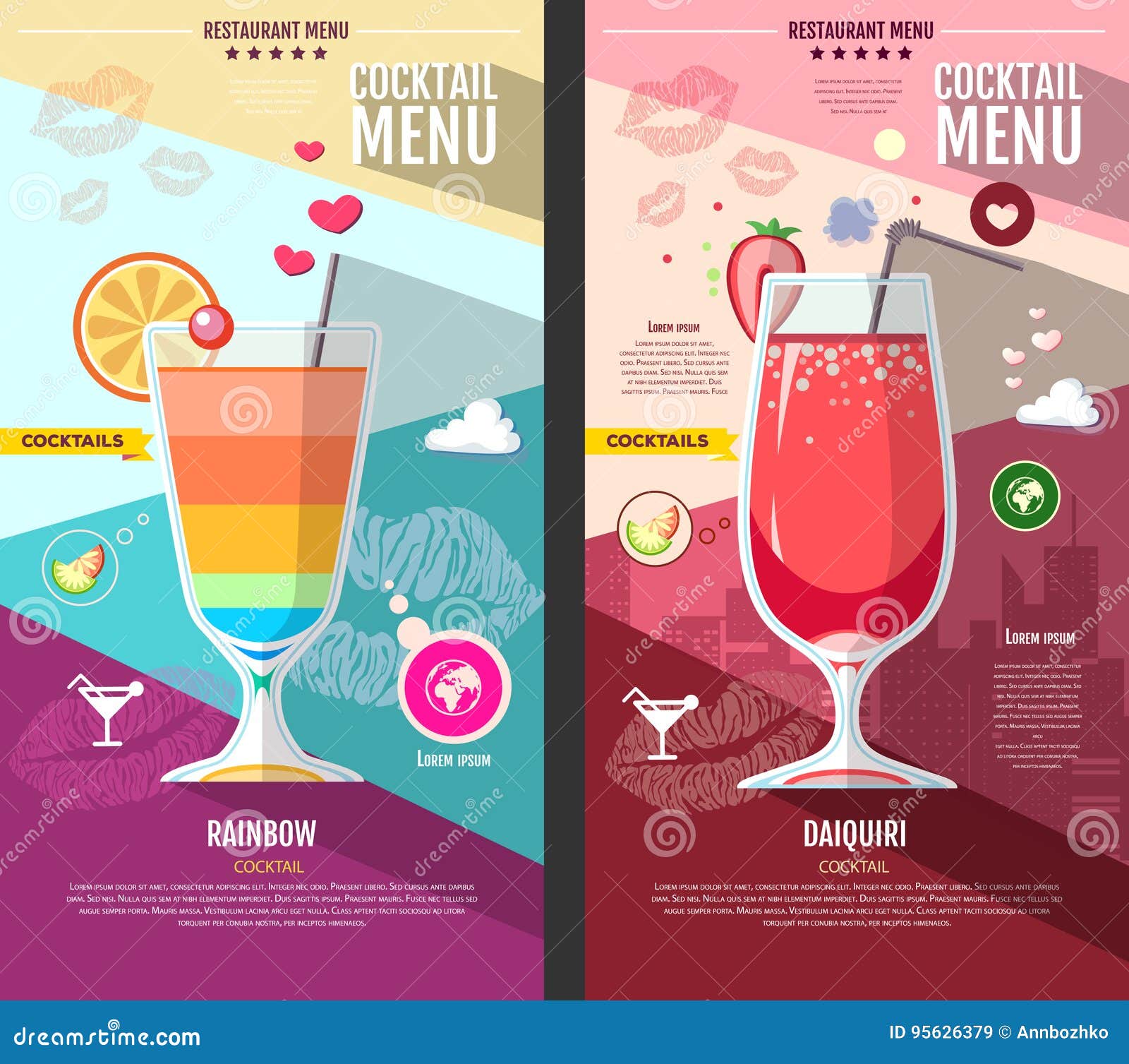 Flat Style Cocktail Menu Design Stock Vector - Illustration of drink ...