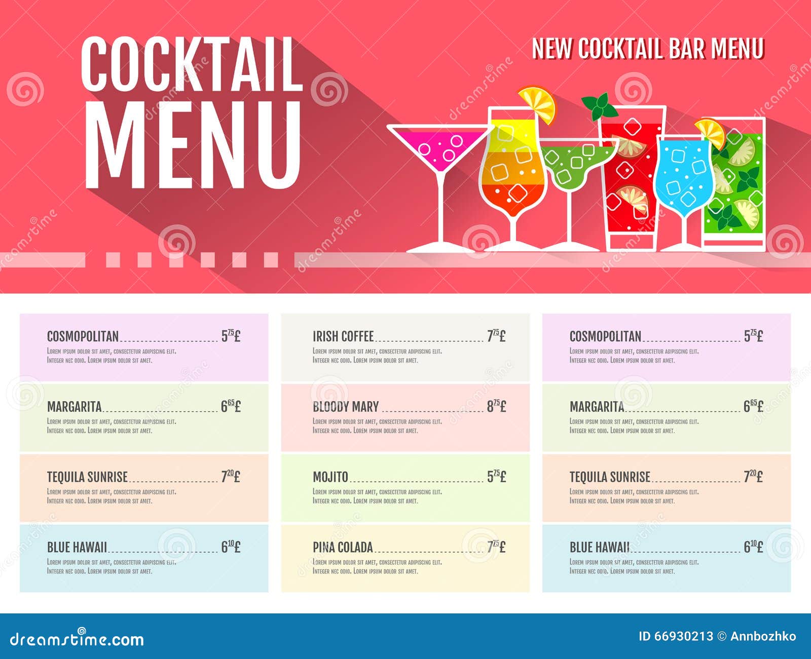 Flat Style Cocktail Menu Design Stock Vector - Illustration of business ...
