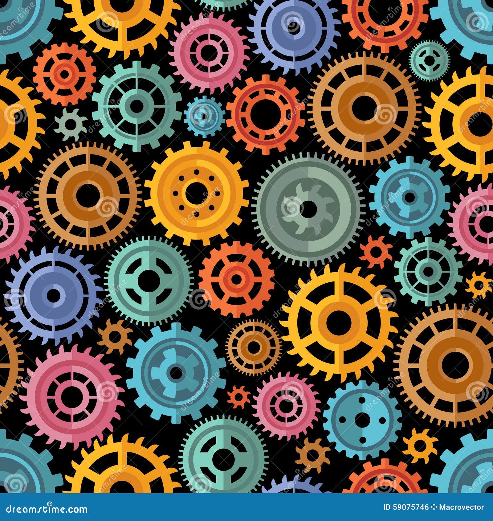 Flat Style Color Gears Pattern Stock Vector - Illustration of round ...