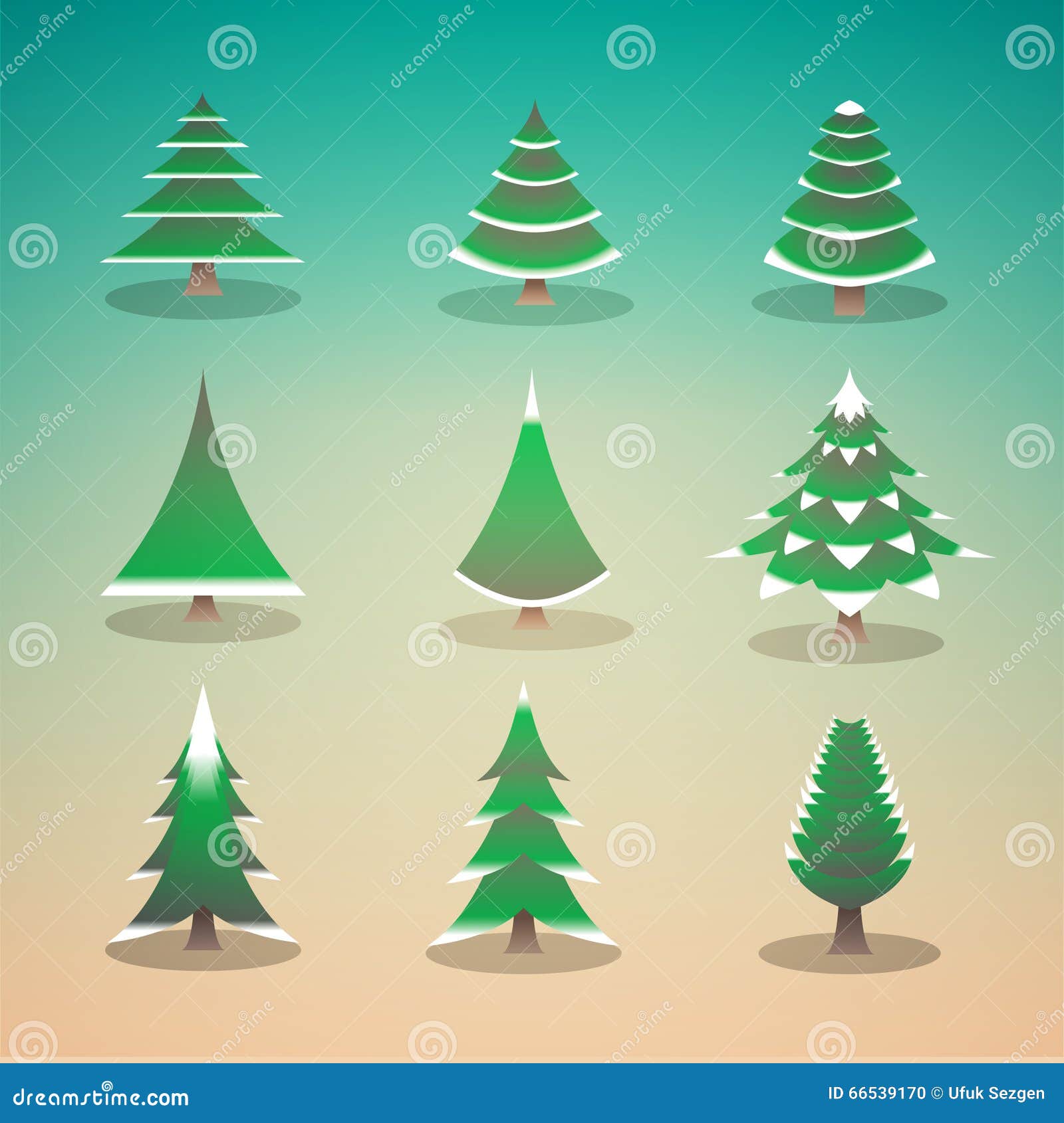 Flat Style Colored Illustration Pine Tree Set Stock Illustration ...