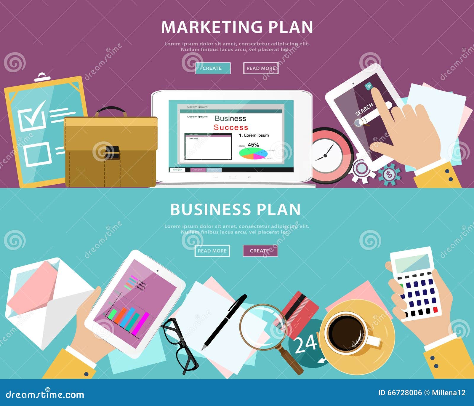 Flat Style Concept Set of Business Plan and Marketing Plan in Web ...