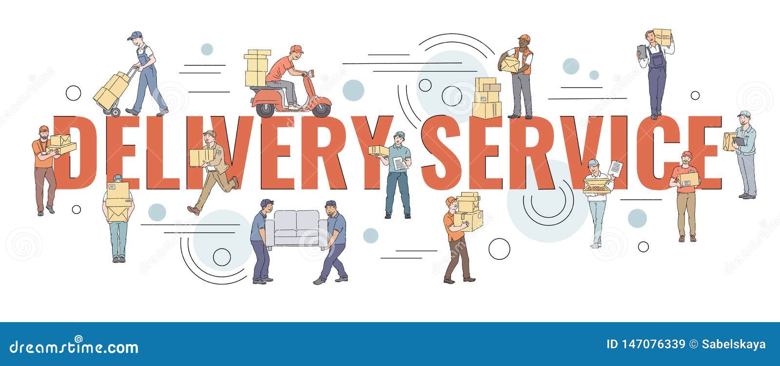 Flat Style Couriers Holding Loading or Carrying Boxes Vector Banner ...