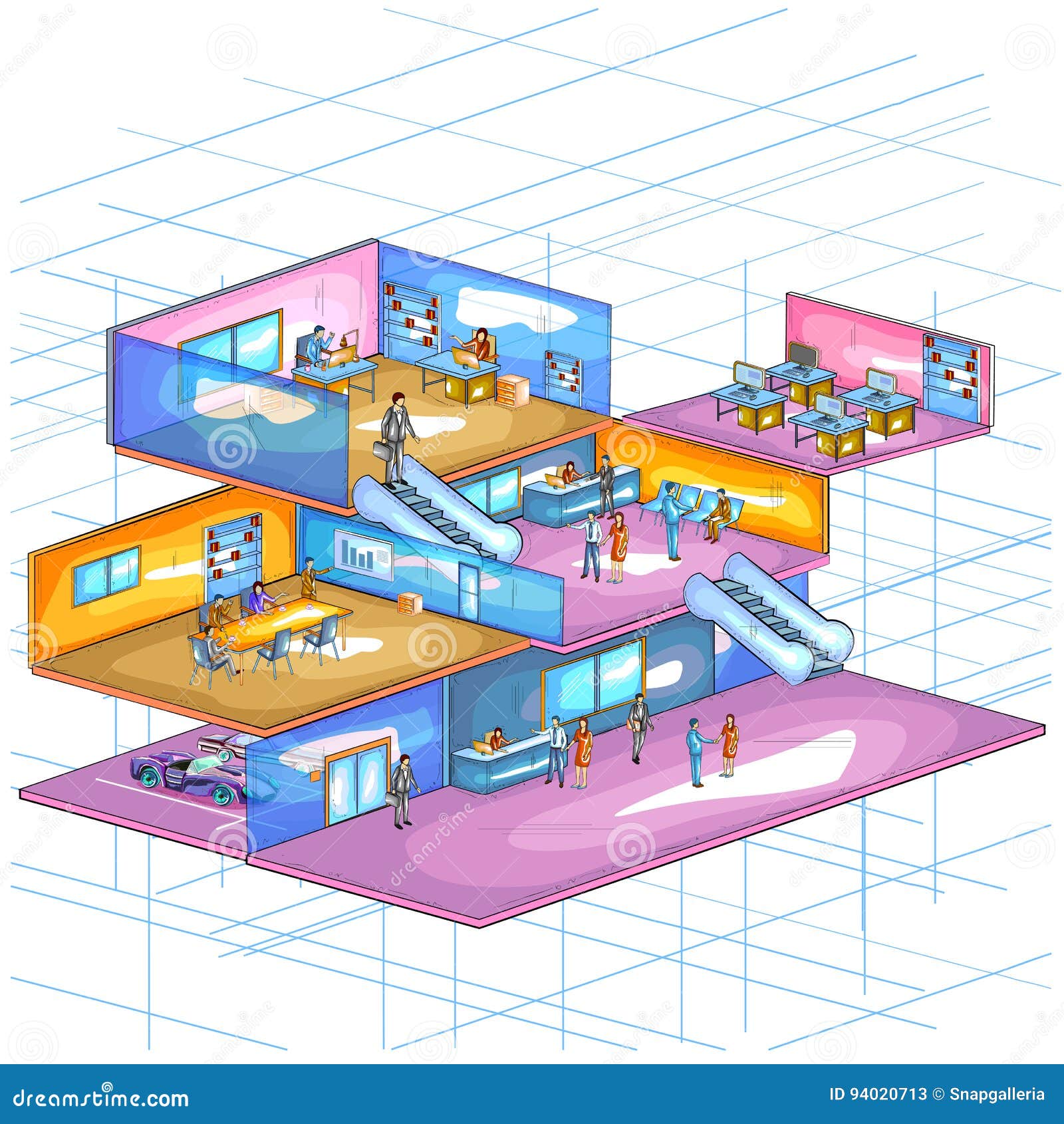 Flat Style 3D Isometric View of Infrastructure Layout of Office ...