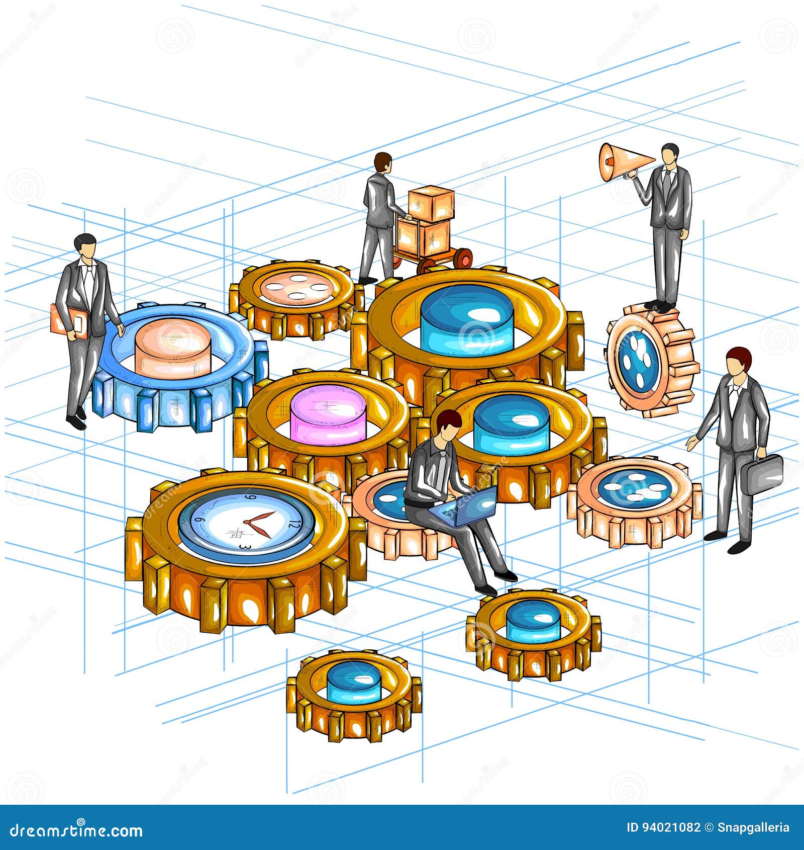 Flat Style 3D Isometric View of Under Construction or Work in Progress ...