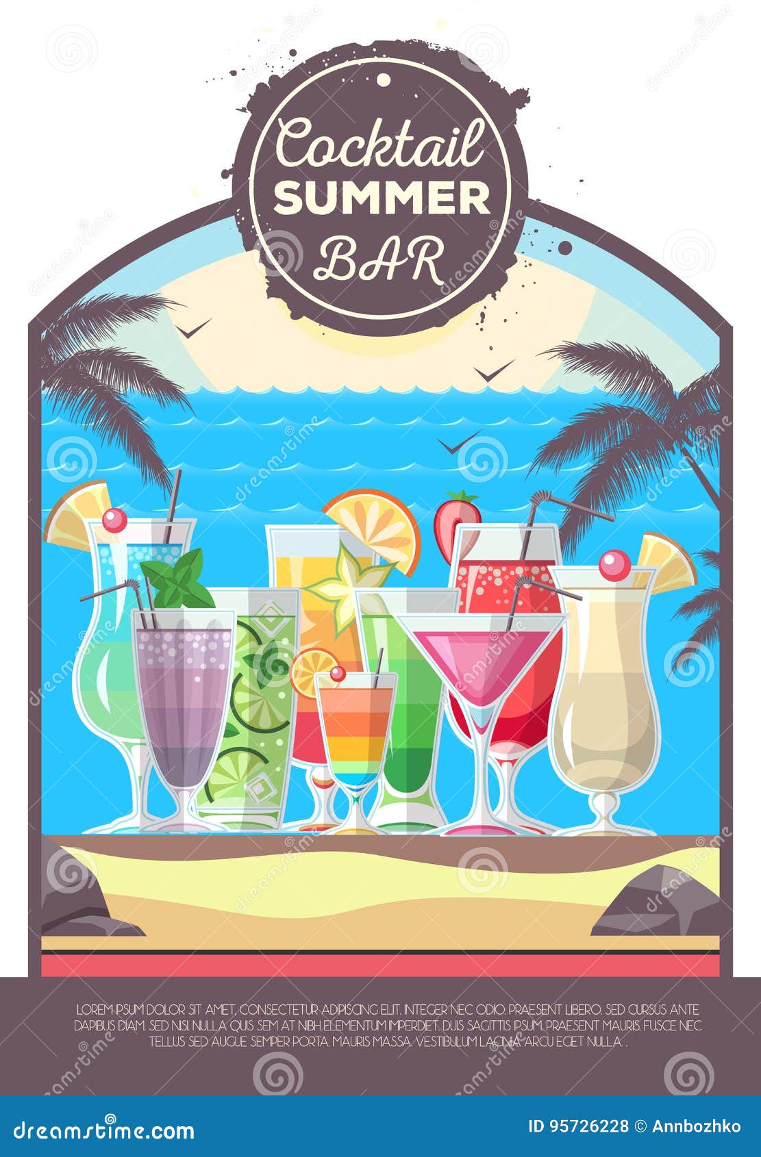 Flat Style Design of Cocktail Summer Bar. Cocktail Menu Stock Vector ...
