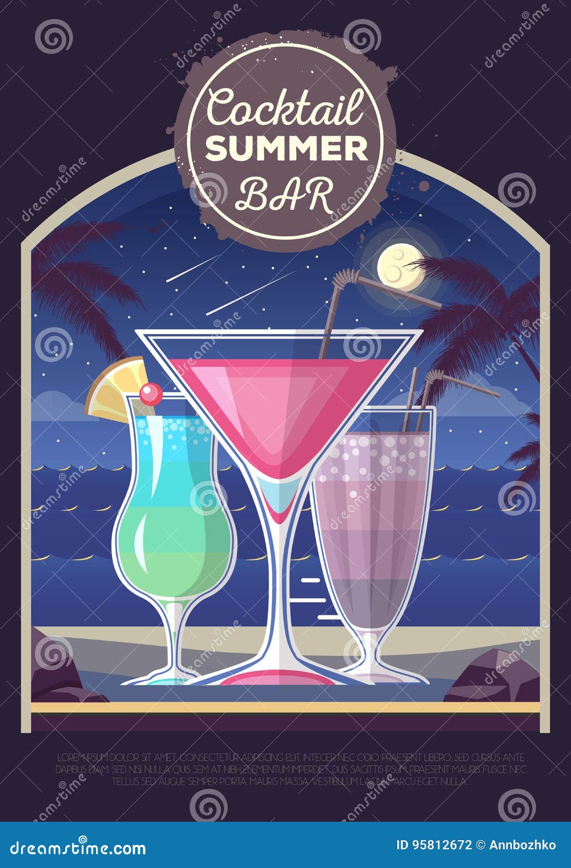 Flat Style Design of Cocktail Summer Bar. Cocktail Menu Stock Vector ...