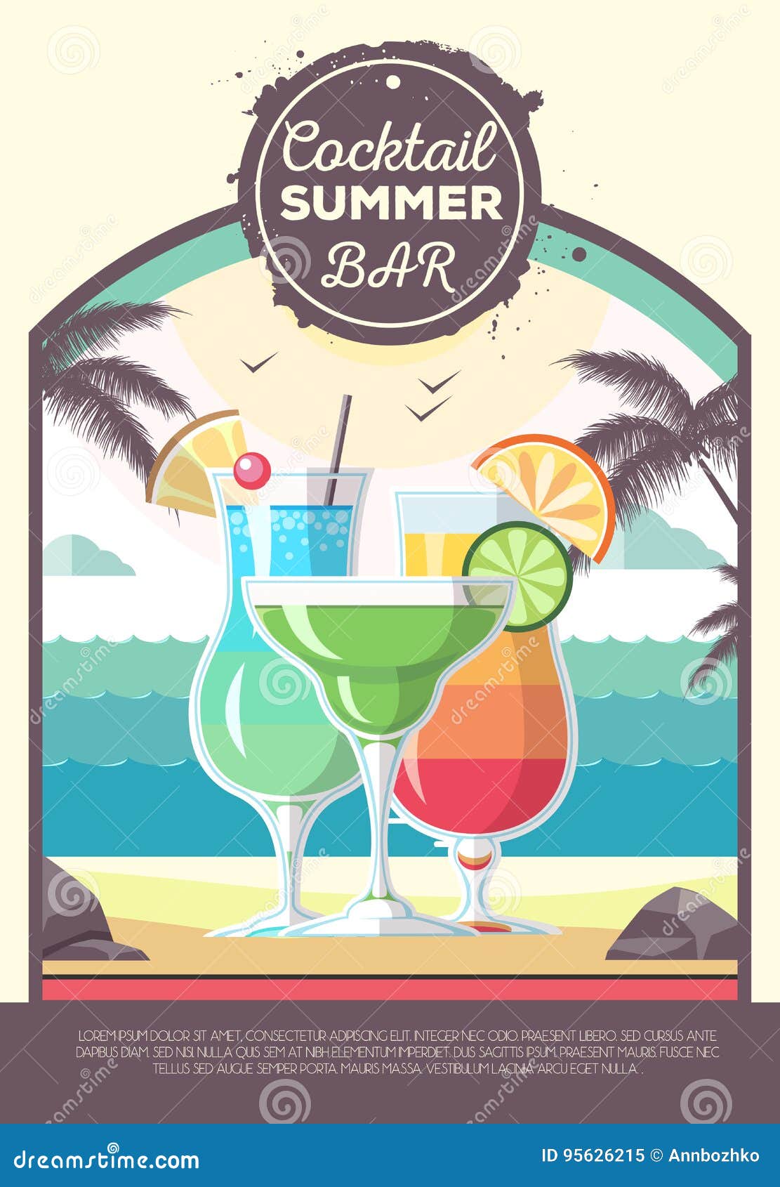 Flat Style Design of Cocktail Summer Bar. Cocktail Menu Stock Vector ...