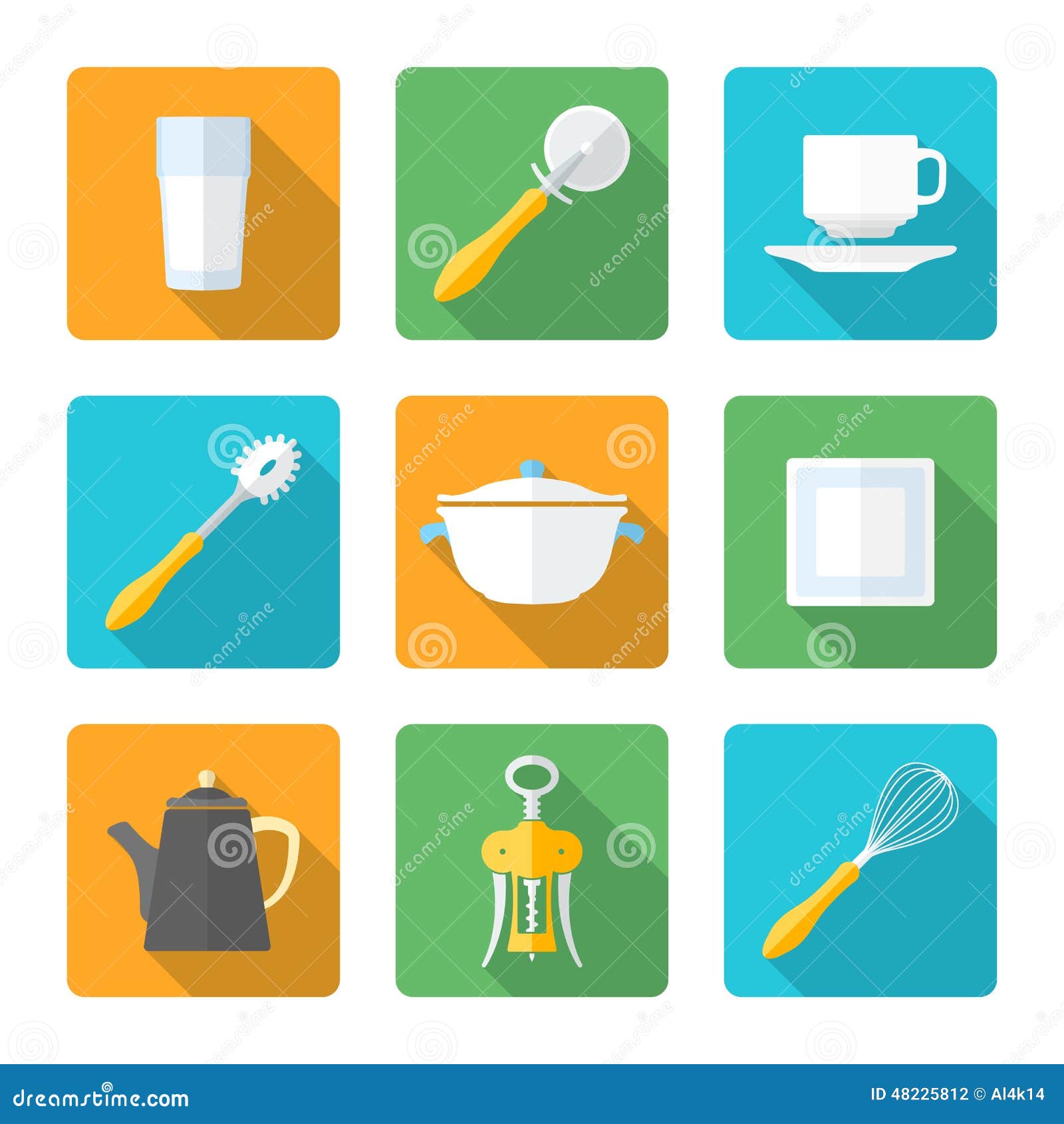 Flat Style Design Dinnerware Icons Set Stock Vector - Illustration of ...