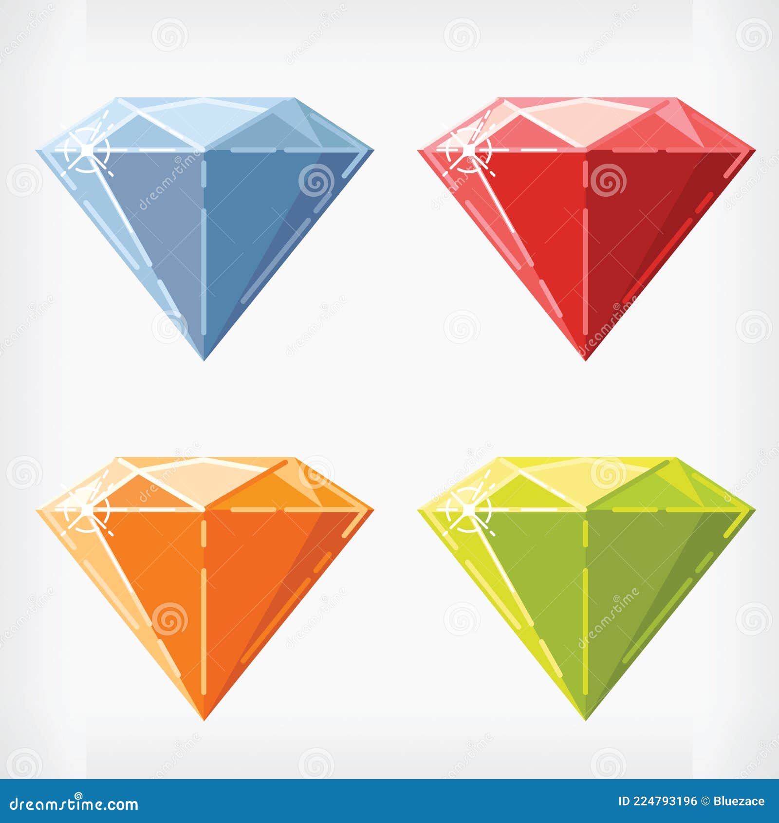 Flat Style Diamond Gemstone Jewel Design Cartoon Drawing Stock Vector ...