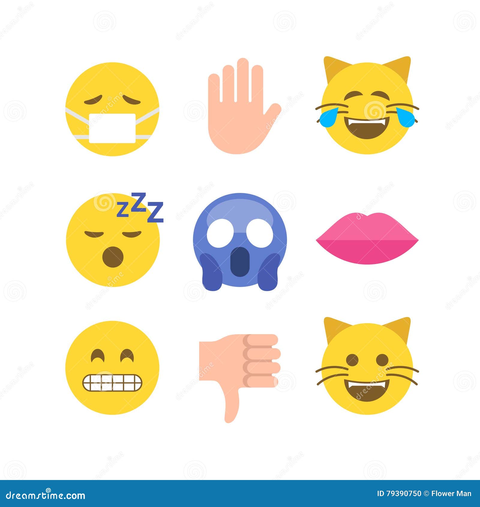 Flat style emoticon set stock illustration. Illustration of emotion ...